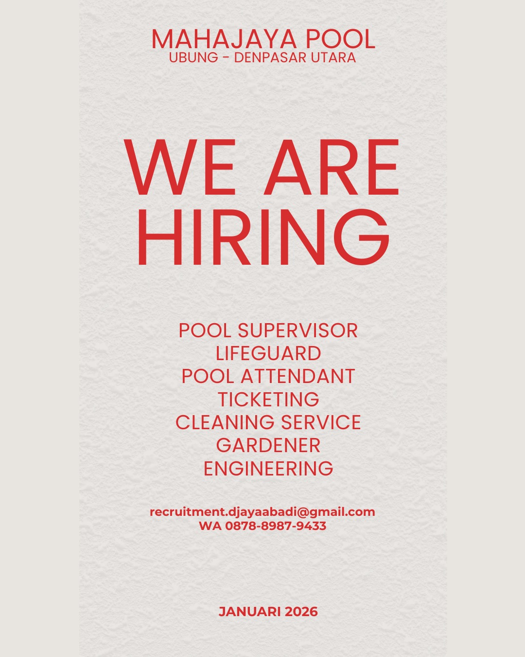 Lowongan Kerja Sebagai Pool Spv, Lifeguard, Pool Attendant, Ticketing ...